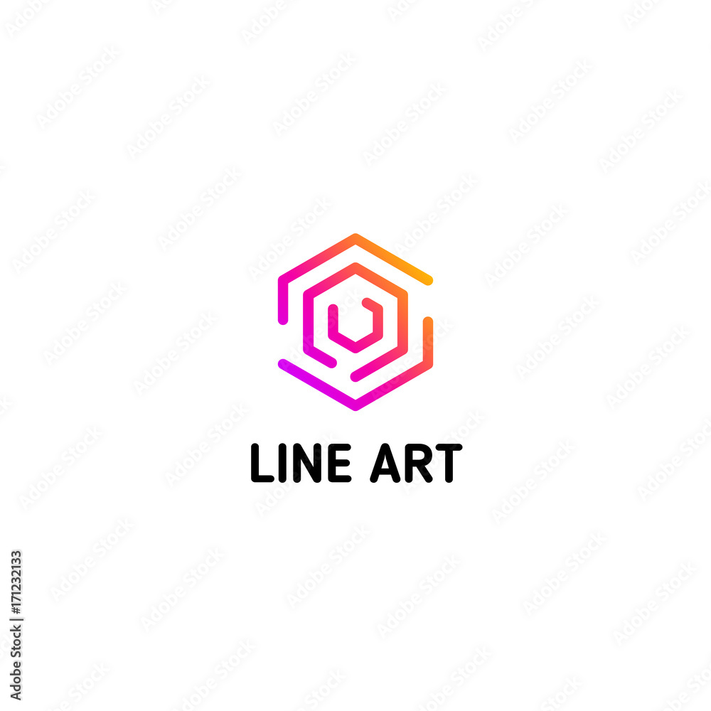 Isolated line art logo template. Abstract linear logotype. Colorful ...