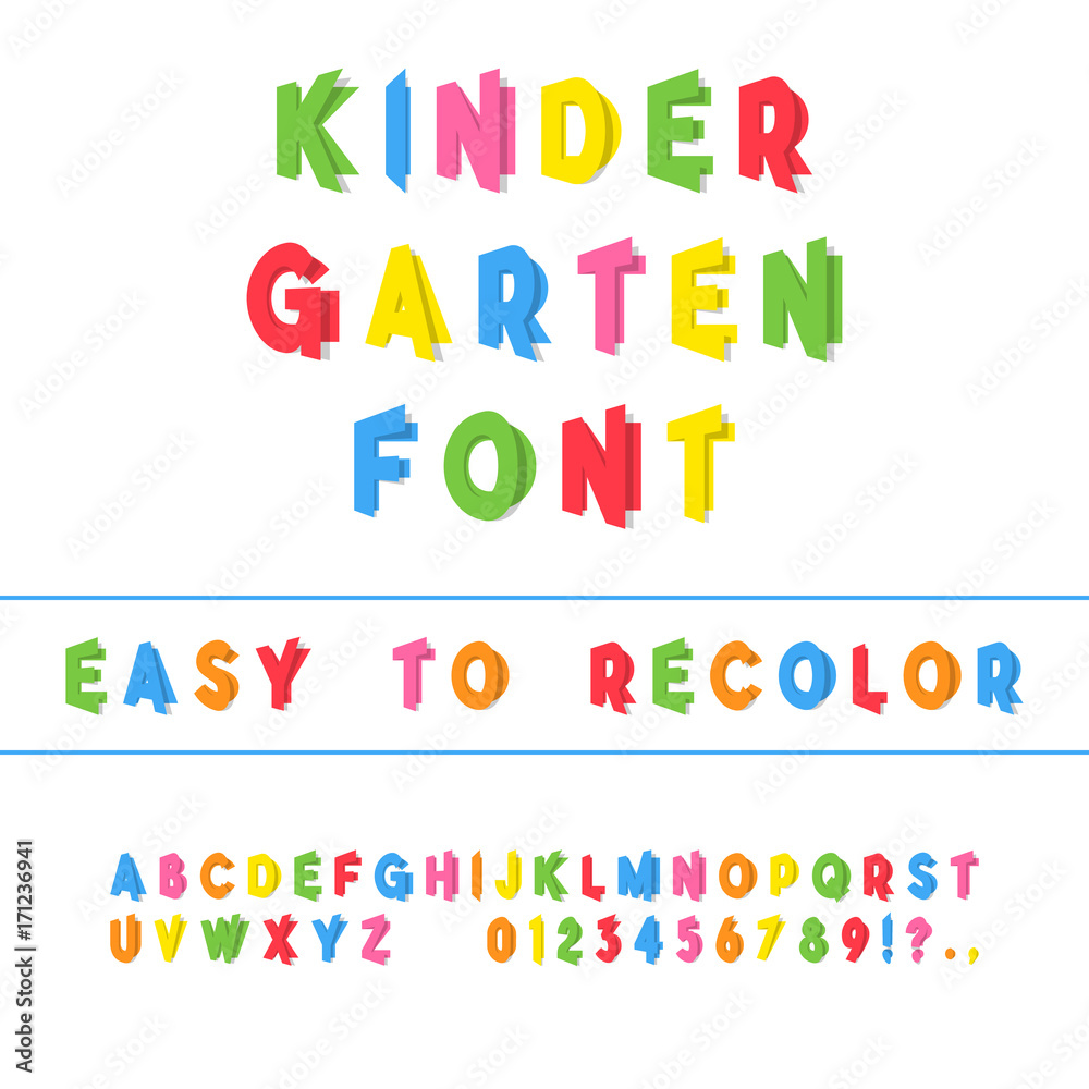 Vecteur Stock Kindergarten Font. Folded Paper Cut Sans Serif Typeface ...