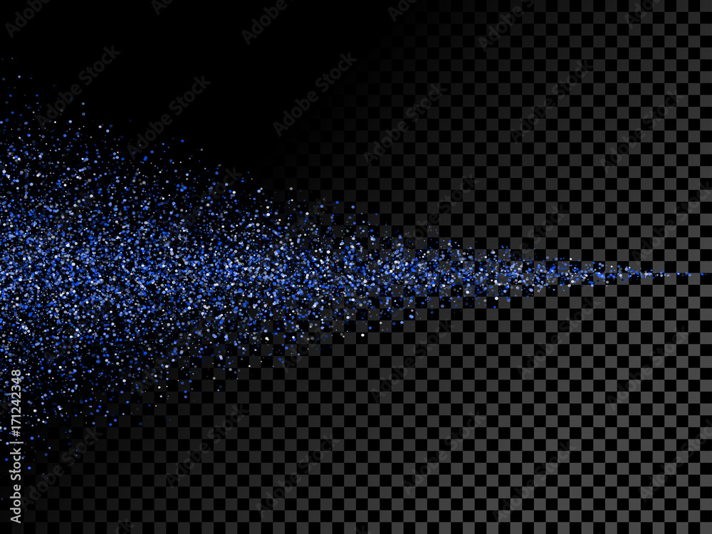 Light particles dispersion of neon blue glitter spray on vector ...