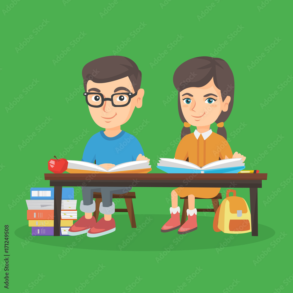 Students Studying Together Cartoon