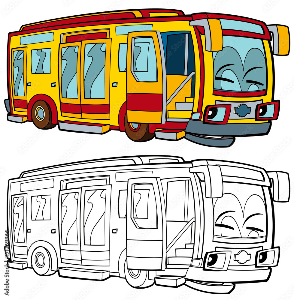 happy and funny cartoon bus looking and smiling - isolated coloring ...