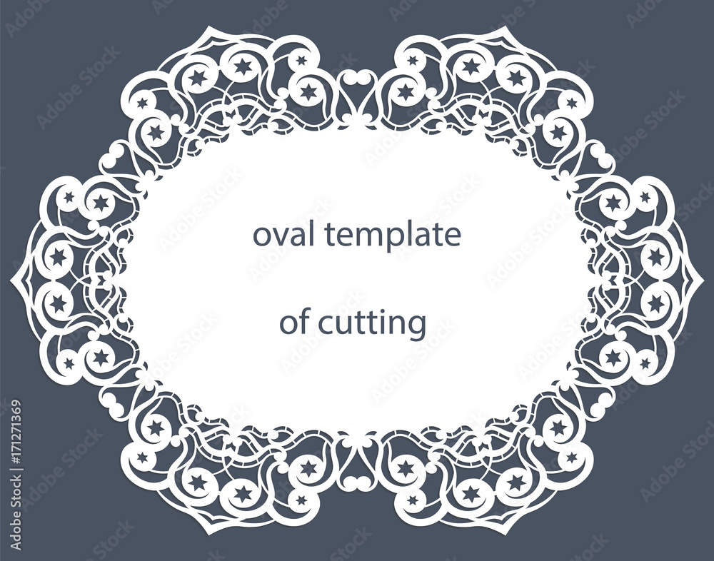 Greeting card with decorative oval border, doily of paper under the ...