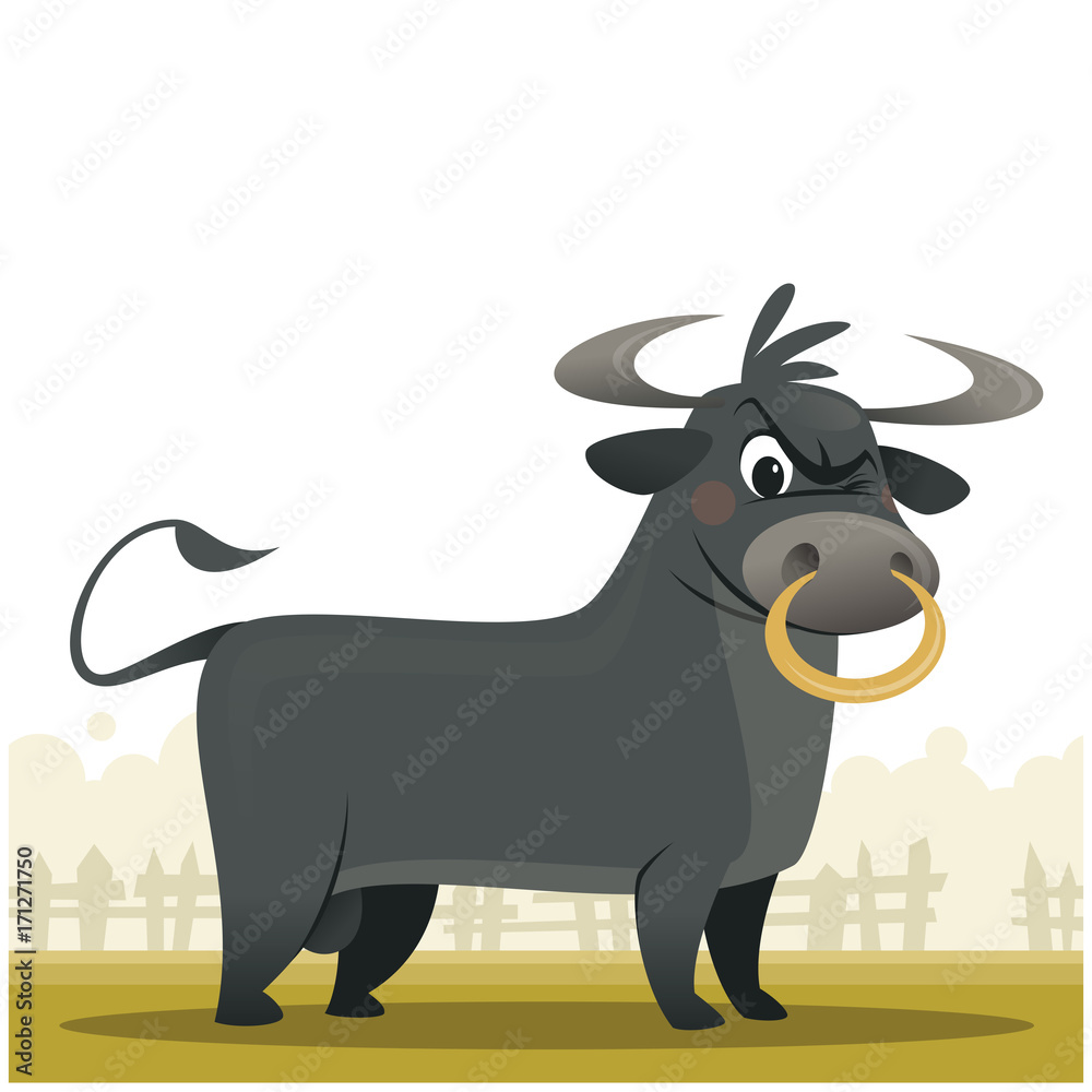 Cartoon angry and super strong bull mascot character vector ...