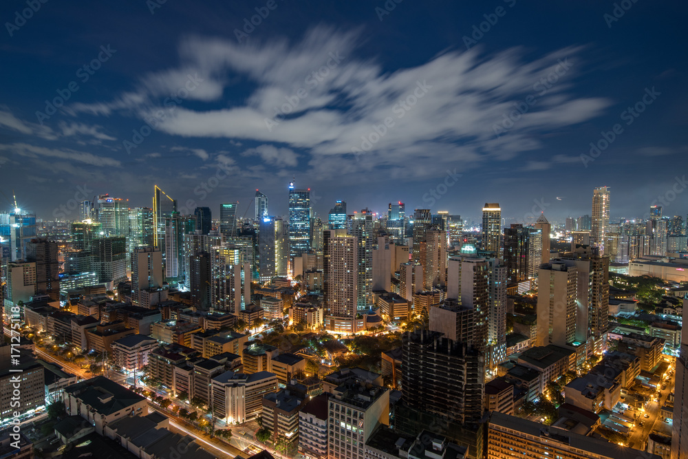 Makati Skyline at sunset. Makati is a city in the Philippines Stock ...