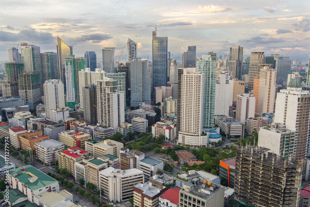 Makati Skyline at sunset. Makati is a city in the Philippines Stock ...