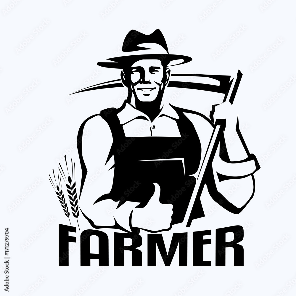 farmer stylized portrait, organic products logo template Stock Vector ...
