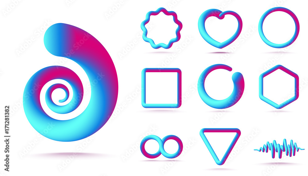 Abstract 3d shapes set isolated on white background. Vector ...