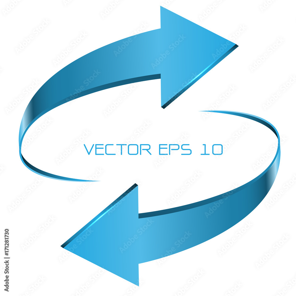 Blue arrow cycle direction 3D on white background design sign symbol ...