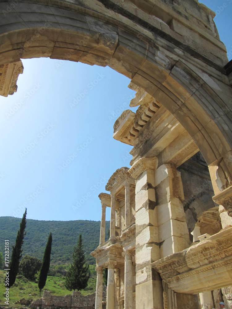The ancient Roman library in Ephesus, which was built during the reign ...