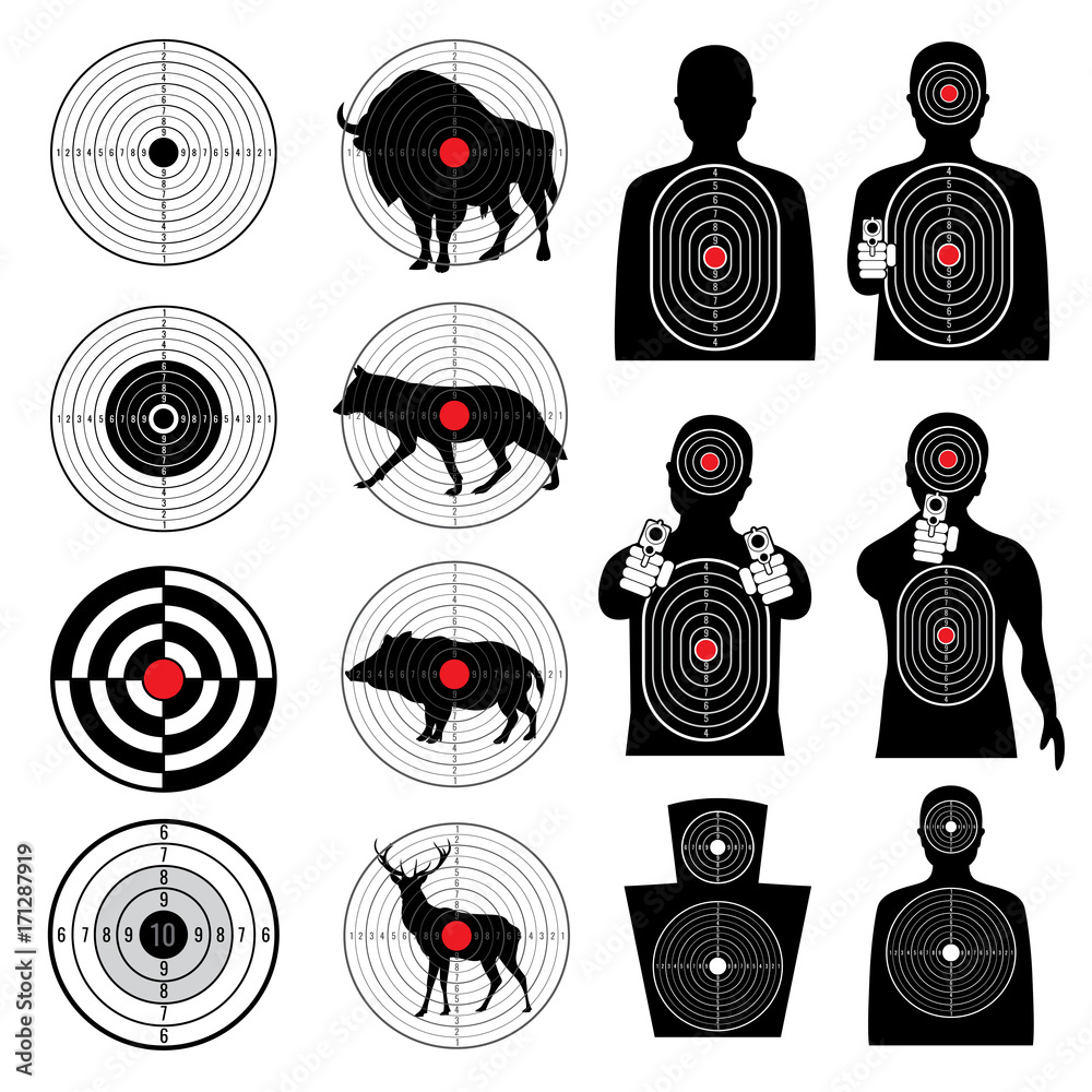 Gun shooting targets and aiming target silhouettes vector collection ...