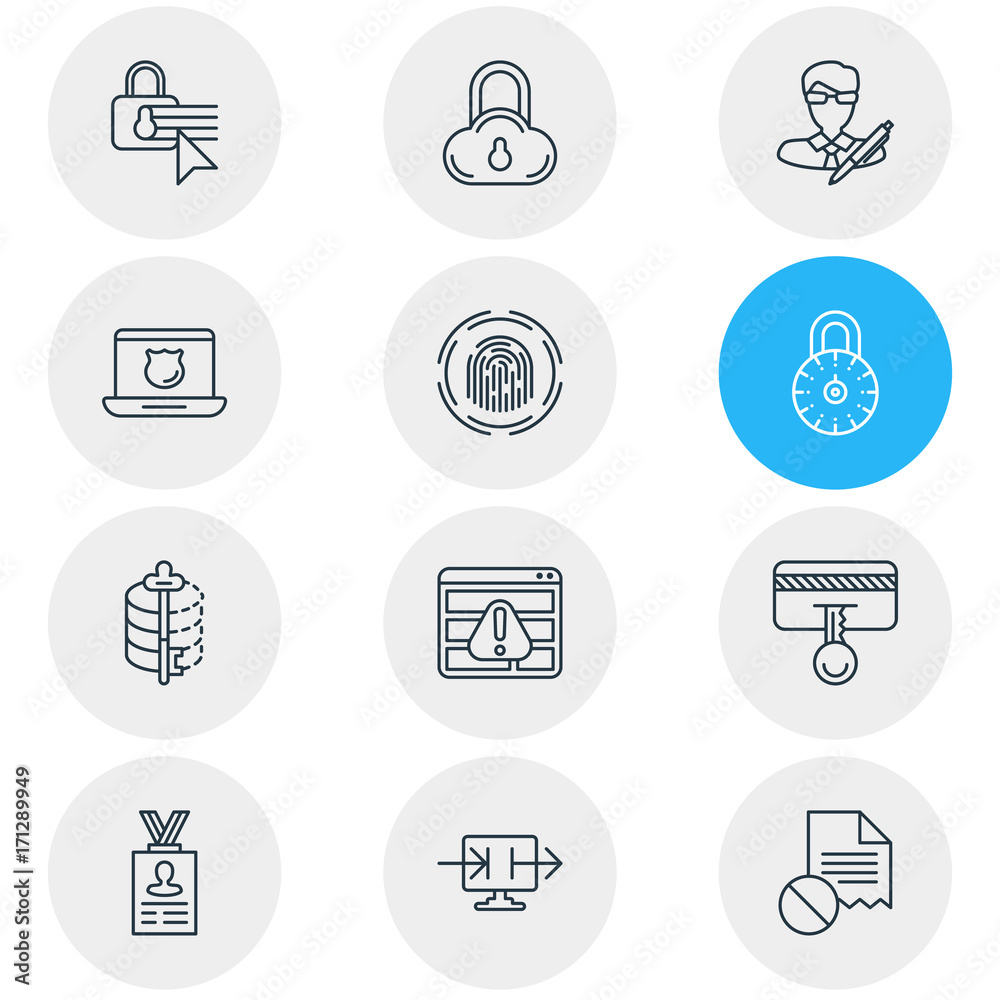 Vector Illustration Of 12 Security Icons. Editable Pack Of Account Data ...