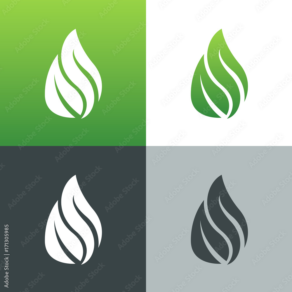 Leaf Pair Icon Vector Illustrations on Both Solid and Reversed ...