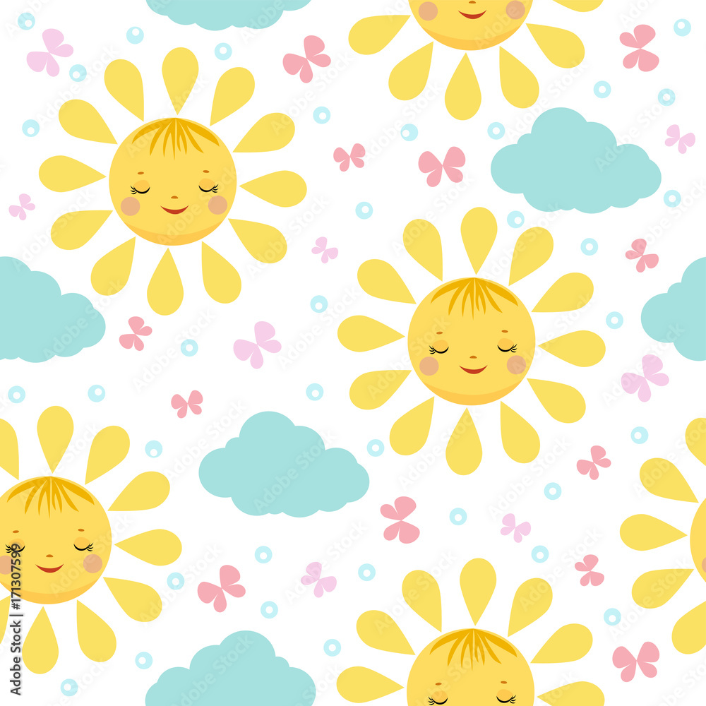 Baby seamless pattern with cartoon cute sun. For kid textile and other ...