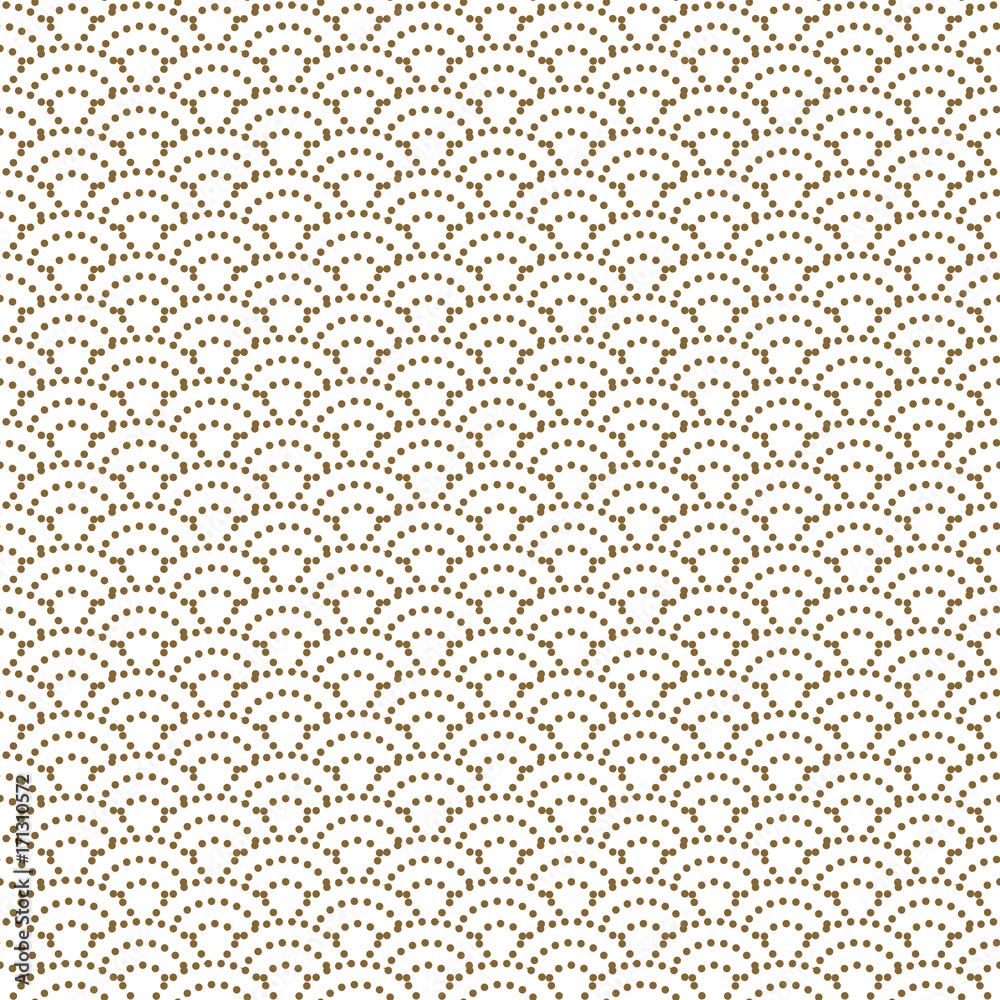 Japanese wave dotted traditional vector seamless pattern in gold line ...