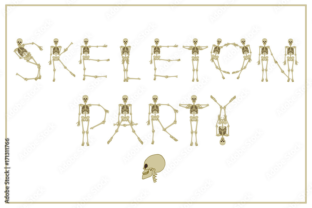 Lettering skeleton party with dancing skeletons font, set of let Stock ...