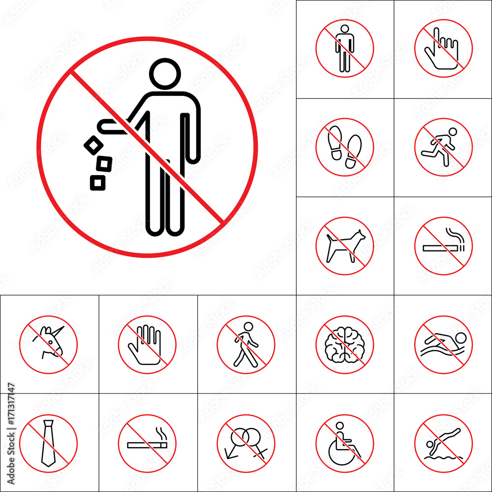 thin line no littering sign, human prohibition signs Stock Vector ...