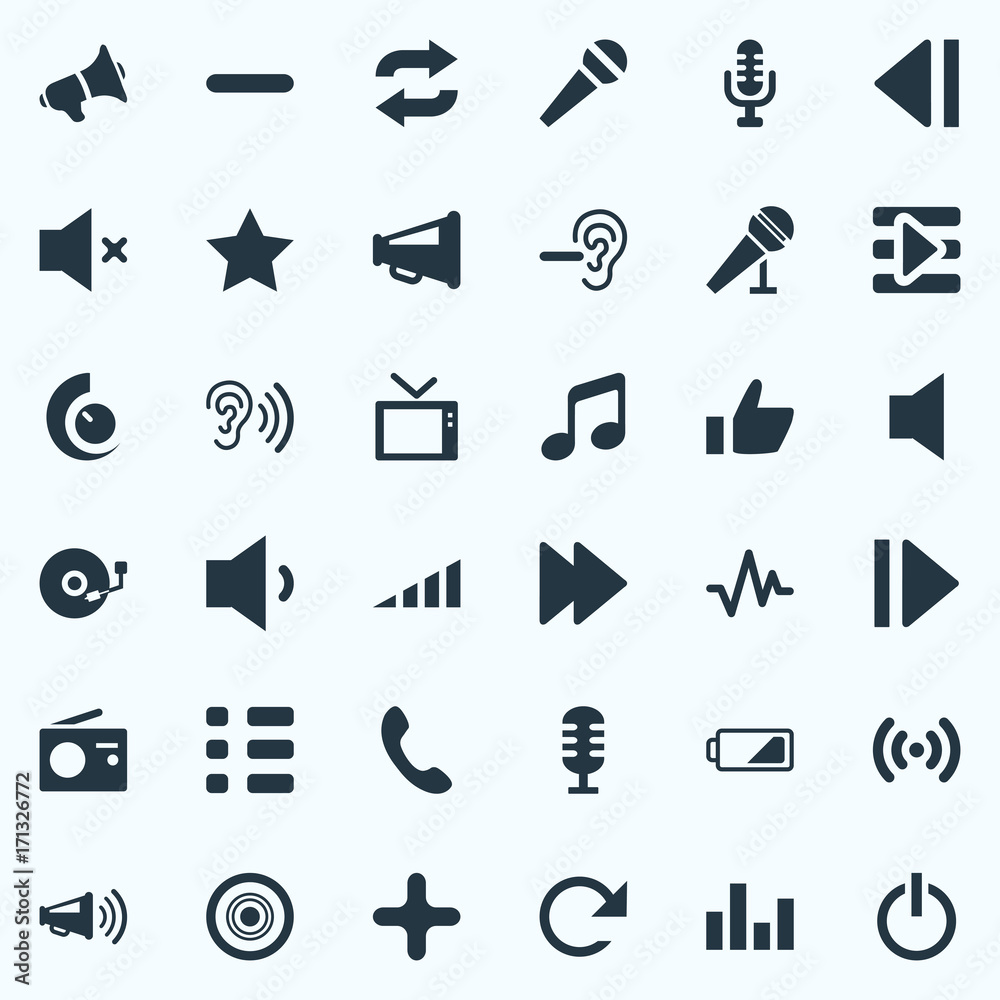Vector Illustration Set Of Simple Audio Icons. Elements Musical Speaker ...