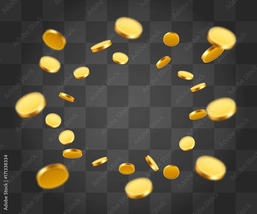 Realistic Gold Coins explosion. Isolated on transparent background ...