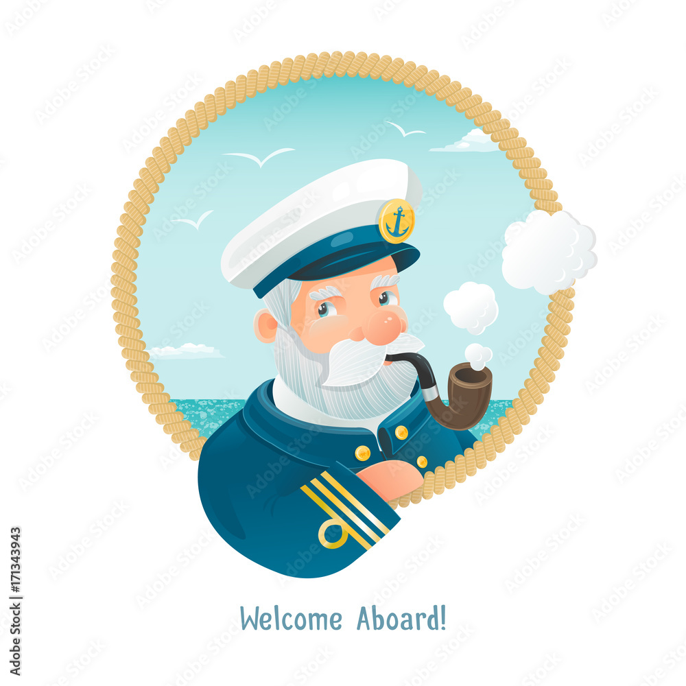 Cartoon vector personage - Captain with pipe. All objects are ...
