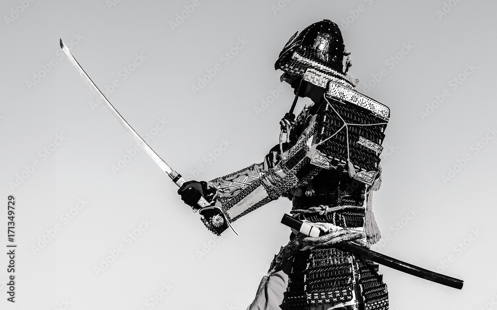 Samurai warrior with sword, isolated on the black background. Stock ...