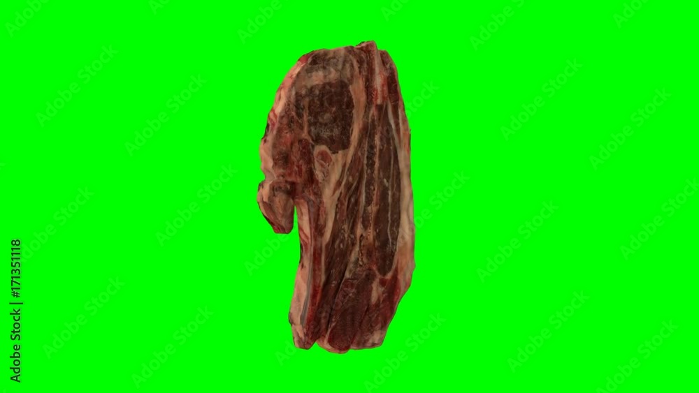 Animated spinning realistic raw Lamb Steak with bones against green ...