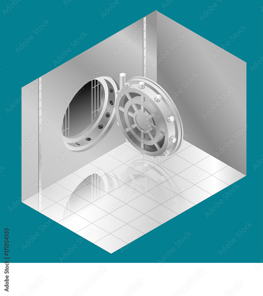 Open Bank Vault Door. Isometric vector illustration. Can be used for ...