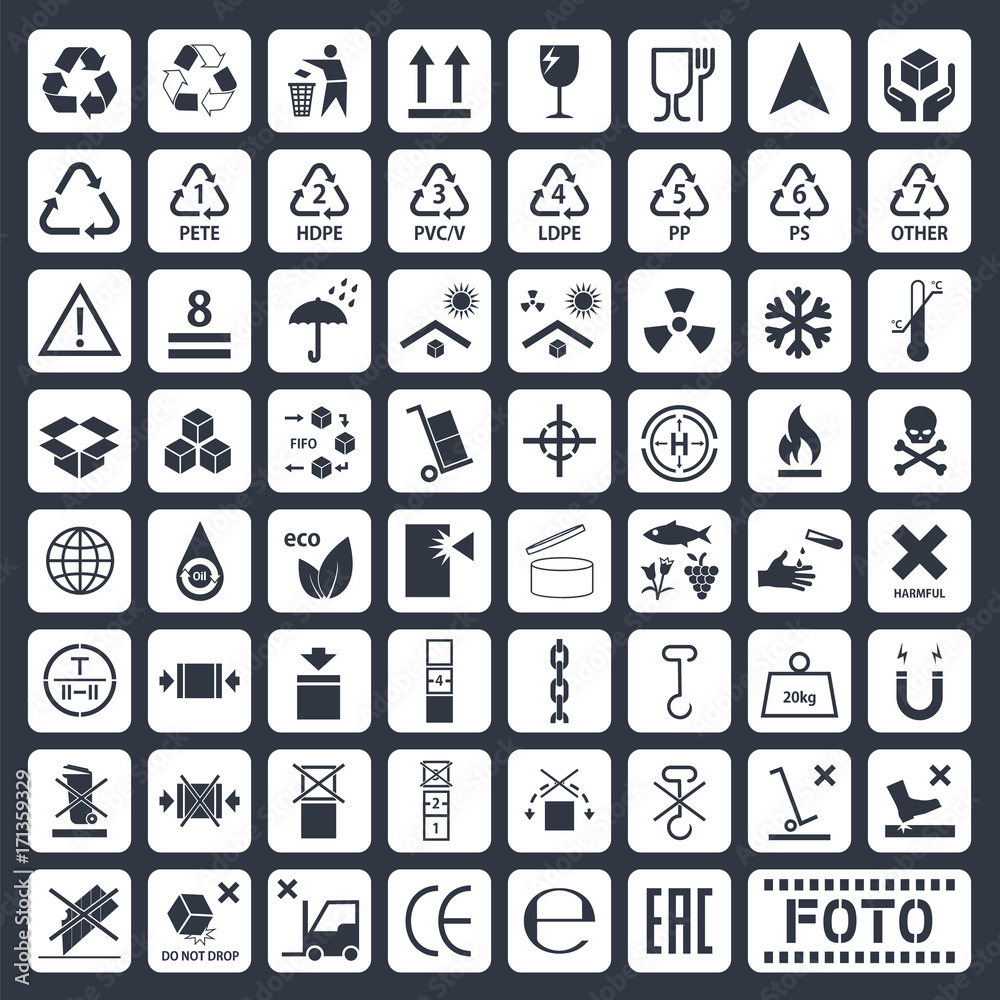 cargo symbols set, packaging icons, vector illustration Stock Vector | Adobe Stock