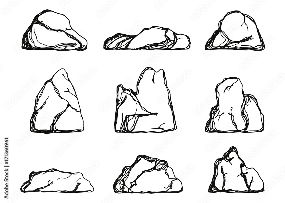 stones set vector sketch. hand-drawing isolated Stock Vector | Adobe Stock