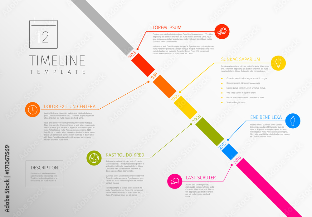 Colorful Diagonal Timeline Layout 2 Stock Template | Adobe Stock