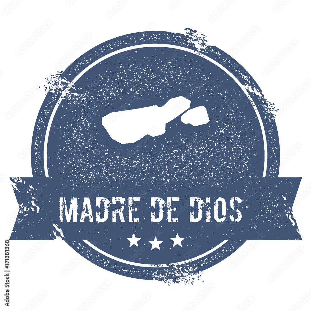 Madre de Dios Island logo sign. Travel rubber stamp with the name and ...