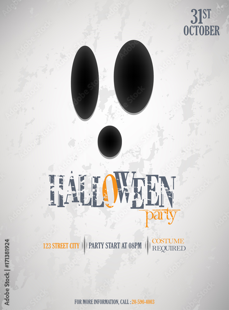 Editable Halloween Party with Scary Ghost Face Poster. White with ...