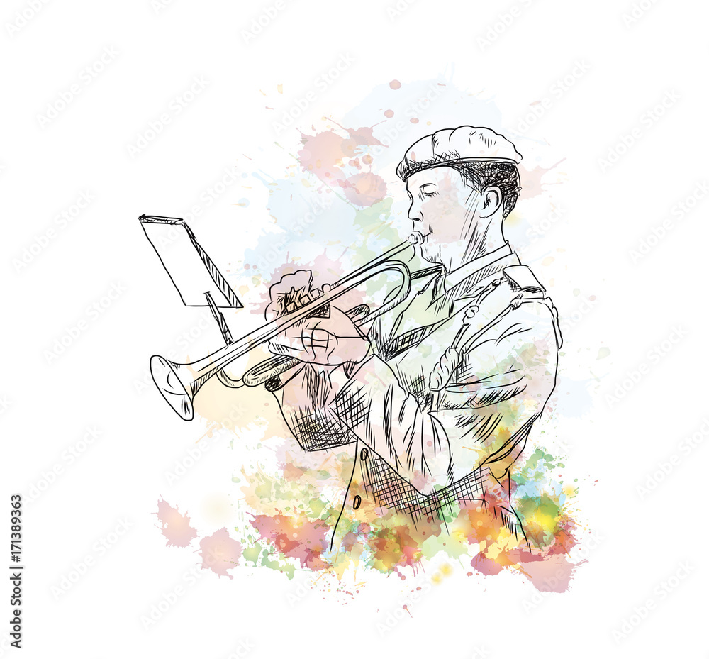 Watercolor sketch of Man playing Trumpet in vector illustration. Stock ...