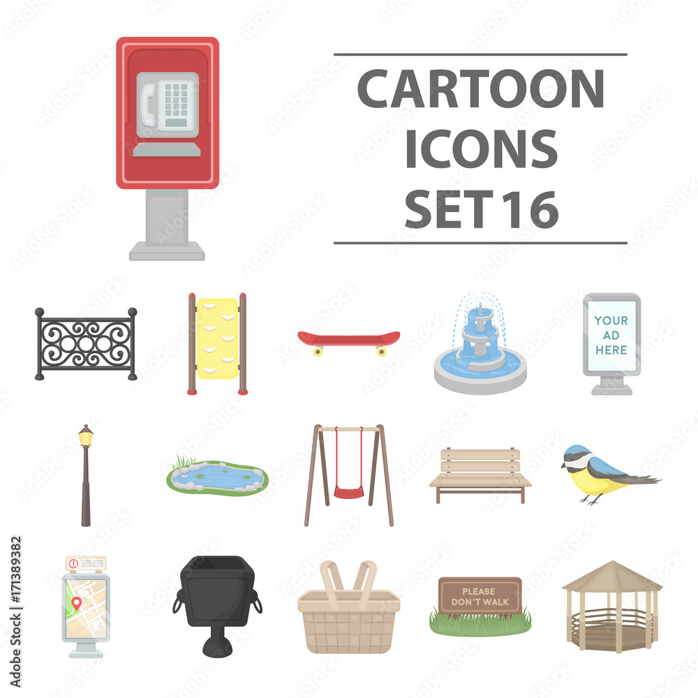 Park set icons in cartoon style. Big collection park vector symbol ...
