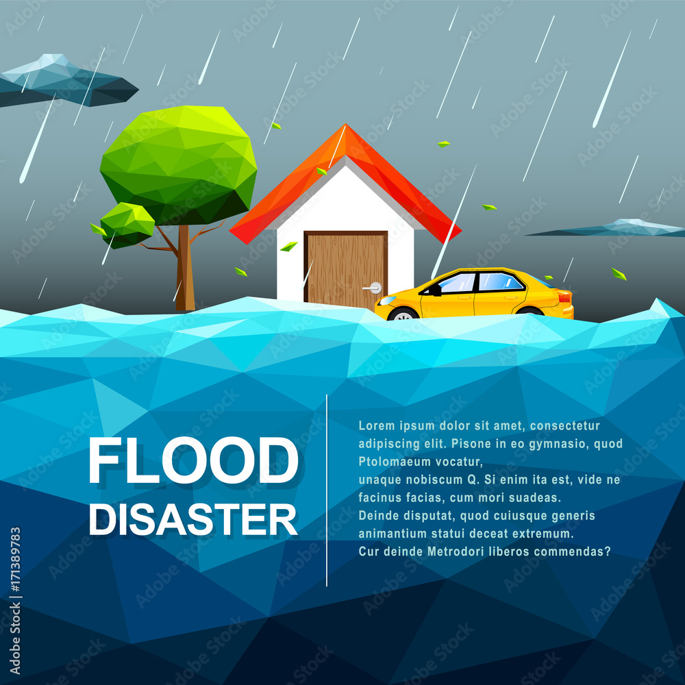 Polygonal water flood disaster concept -Vector Illustration Stock ...