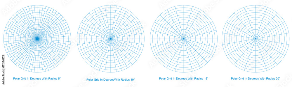 Blank Blue Polar Grid In Degrees vector - protractor - Pie Chart vector ...