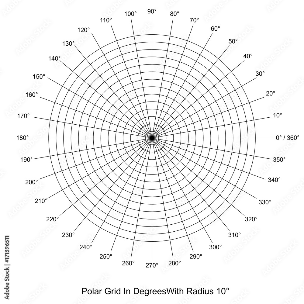 Polar Grid In Degrees vector Stock Vector | Adobe Stock