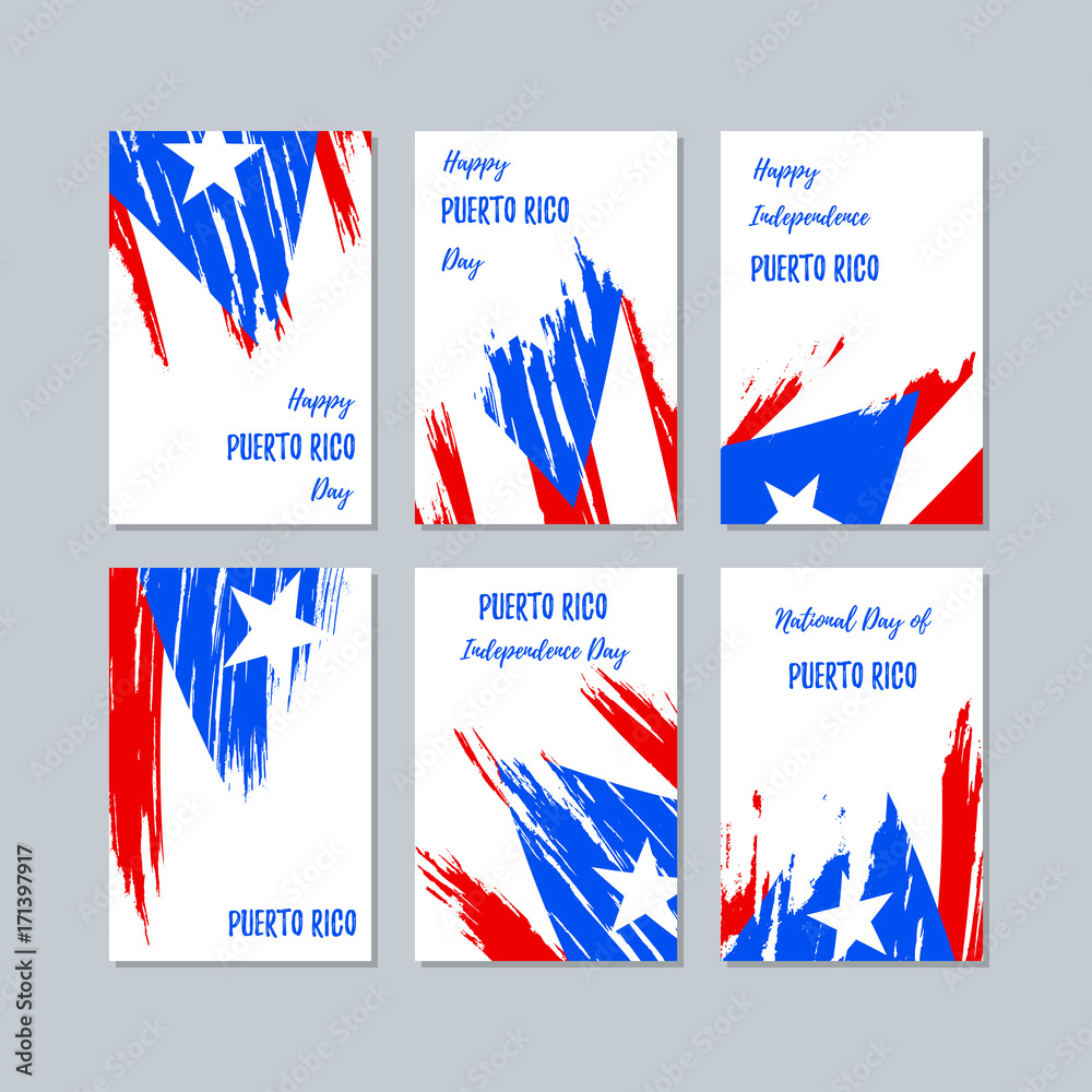Puerto Rico Patriotic Cards for National Day. Expressive Brush Stroke ...