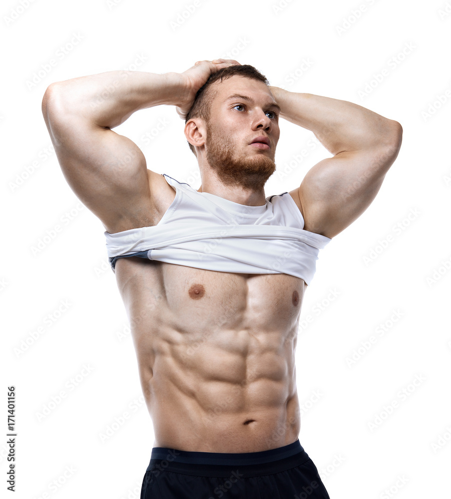 Portrait of a muscular male model isolated on white Stock Photo | Adobe ...