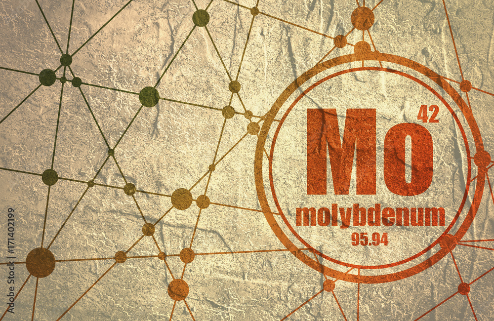 Molybdenum chemical element. Sign with atomic number and atomic weight ...