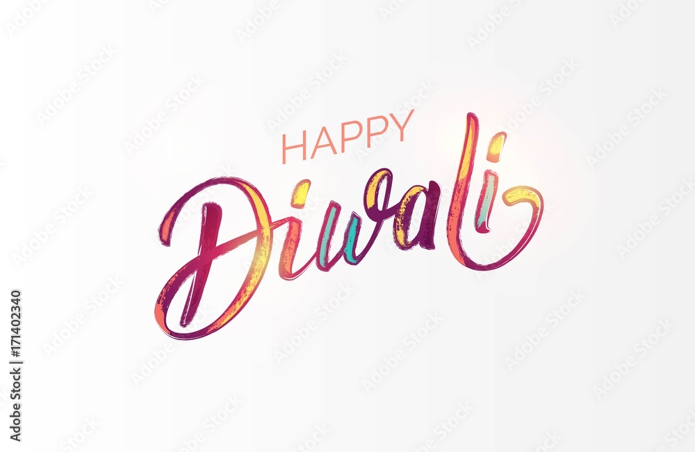Happy Diwali colorful calligraphic lettering poster. Colorful hand ...