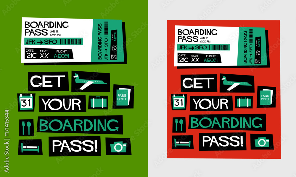 Get Your Boarding Pass! (Flat Style Vector Illustration Quote Poster ...
