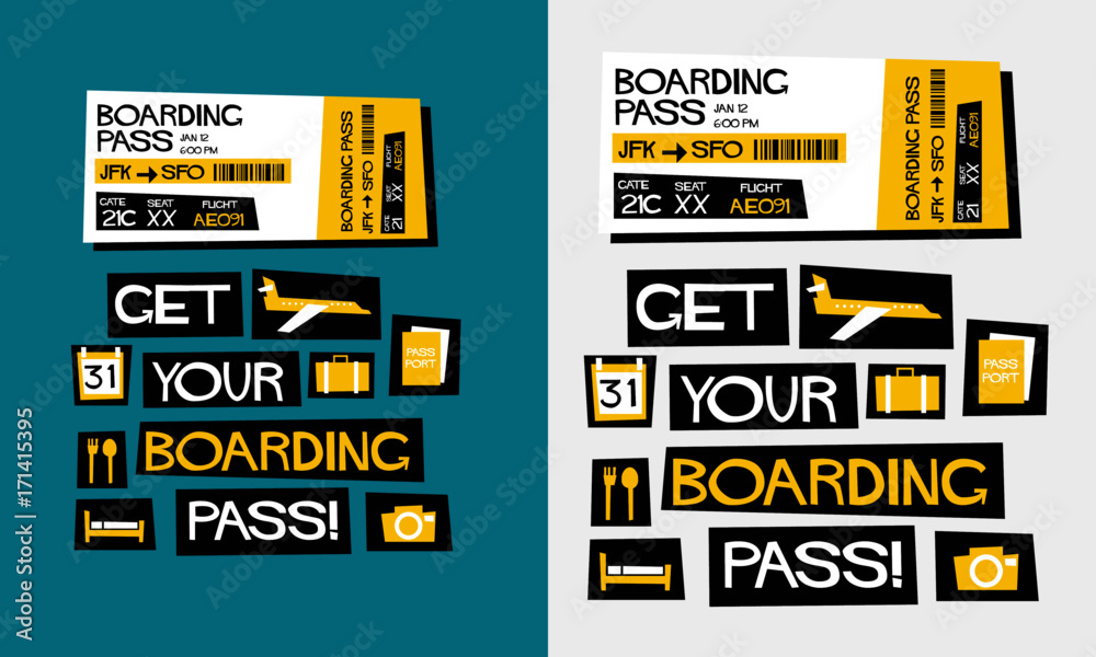 Get Your Boarding Pass! (Flat Style Vector Illustration Quote Poster ...