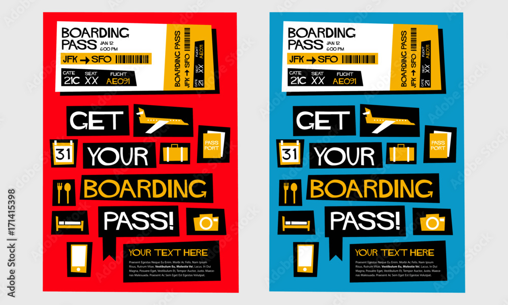 Get Your Boarding Pass! (Flat Style Vector Illustration Quote Poster ...