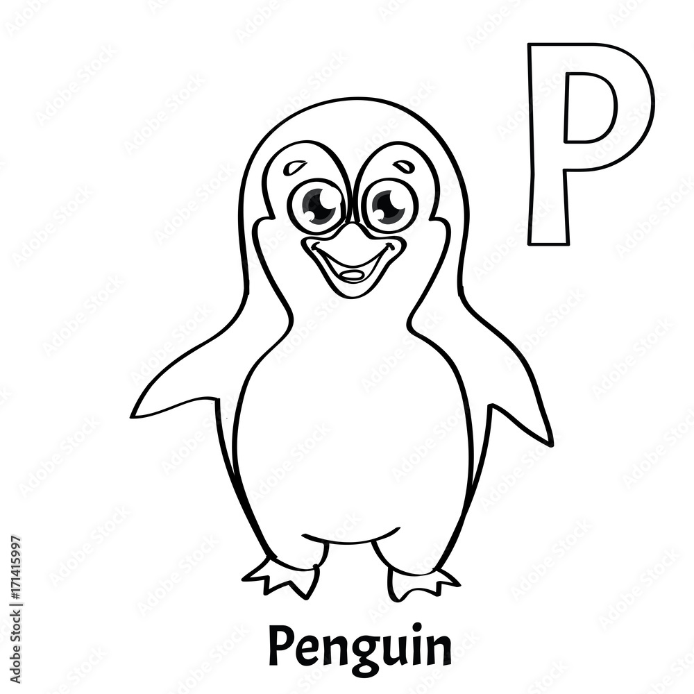 Vector alphabet letter P, coloring page. Penguin Stock Vector | Adobe Stock
