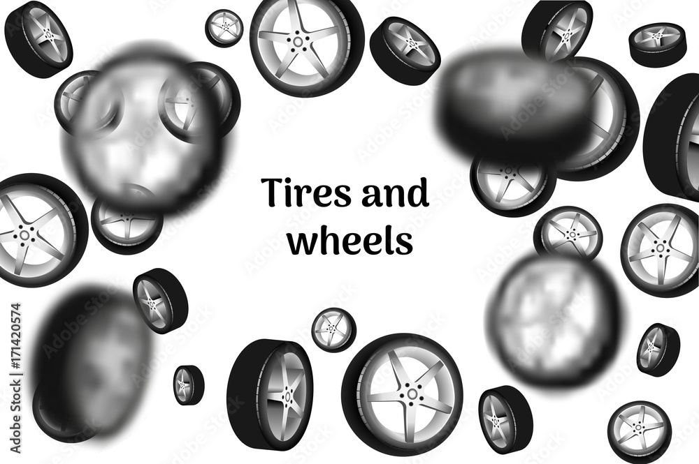 Car wheels falling down on white background. Vector illustration. Stock ...