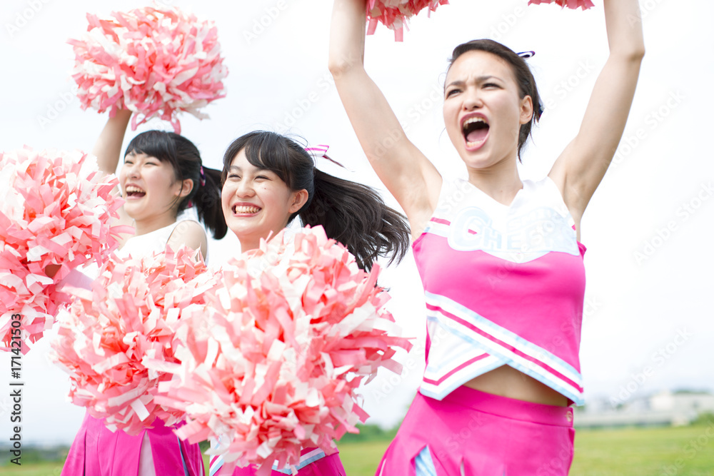 Three Cheerleaders Screaming and Cheering Stock Photo | Adobe Stock
