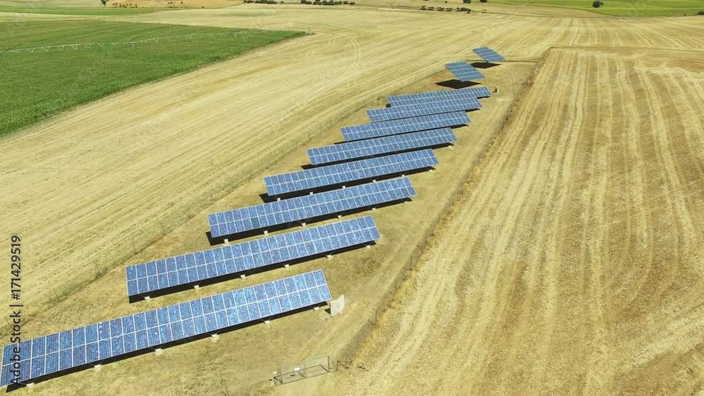 Aerial view of solar panels in field Stock Video | Adobe Stock