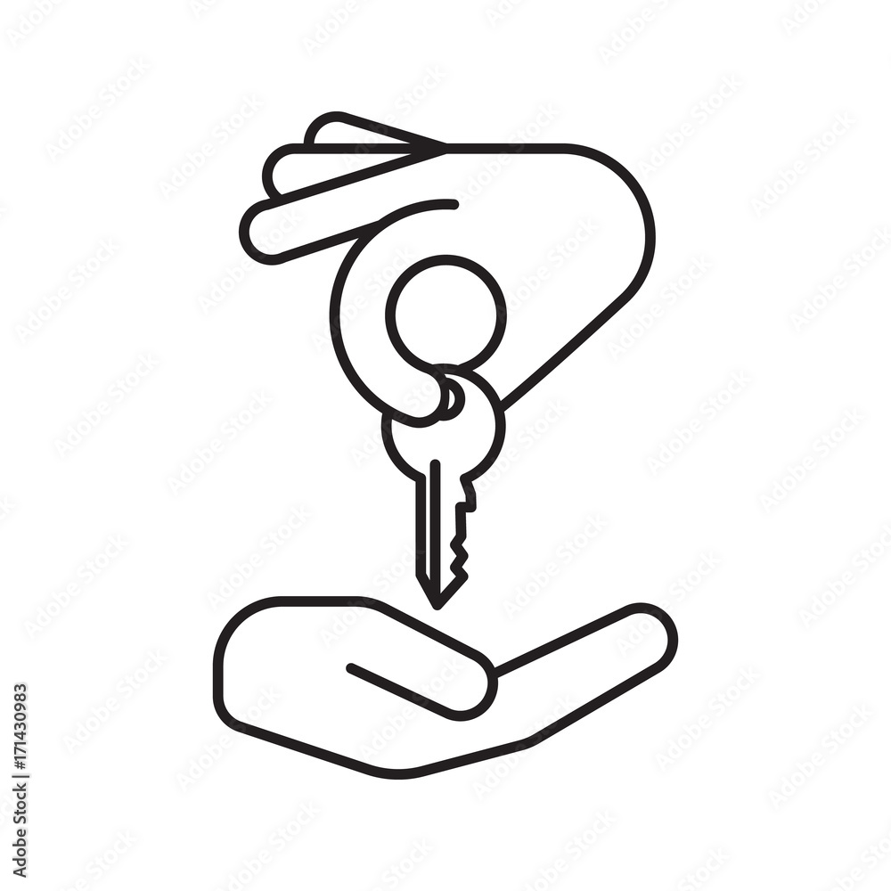 Hand giving key to another hand linear icon Stock Vector | Adobe Stock