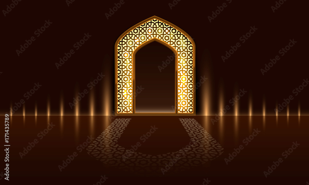 Islamic door of the mosque, cover of Ramadan Kareem. Vector ...