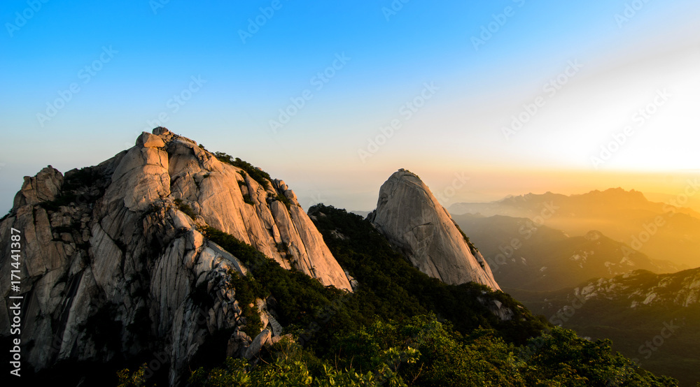 Baegundae highest mountains in the morning Bukhansan in seoul,south ...